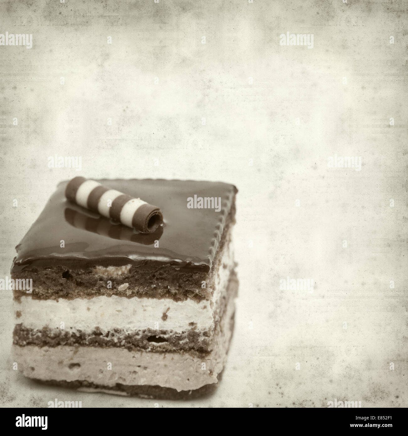 textured old paper background with layer chocolate cake Stock Photo - Alamy
