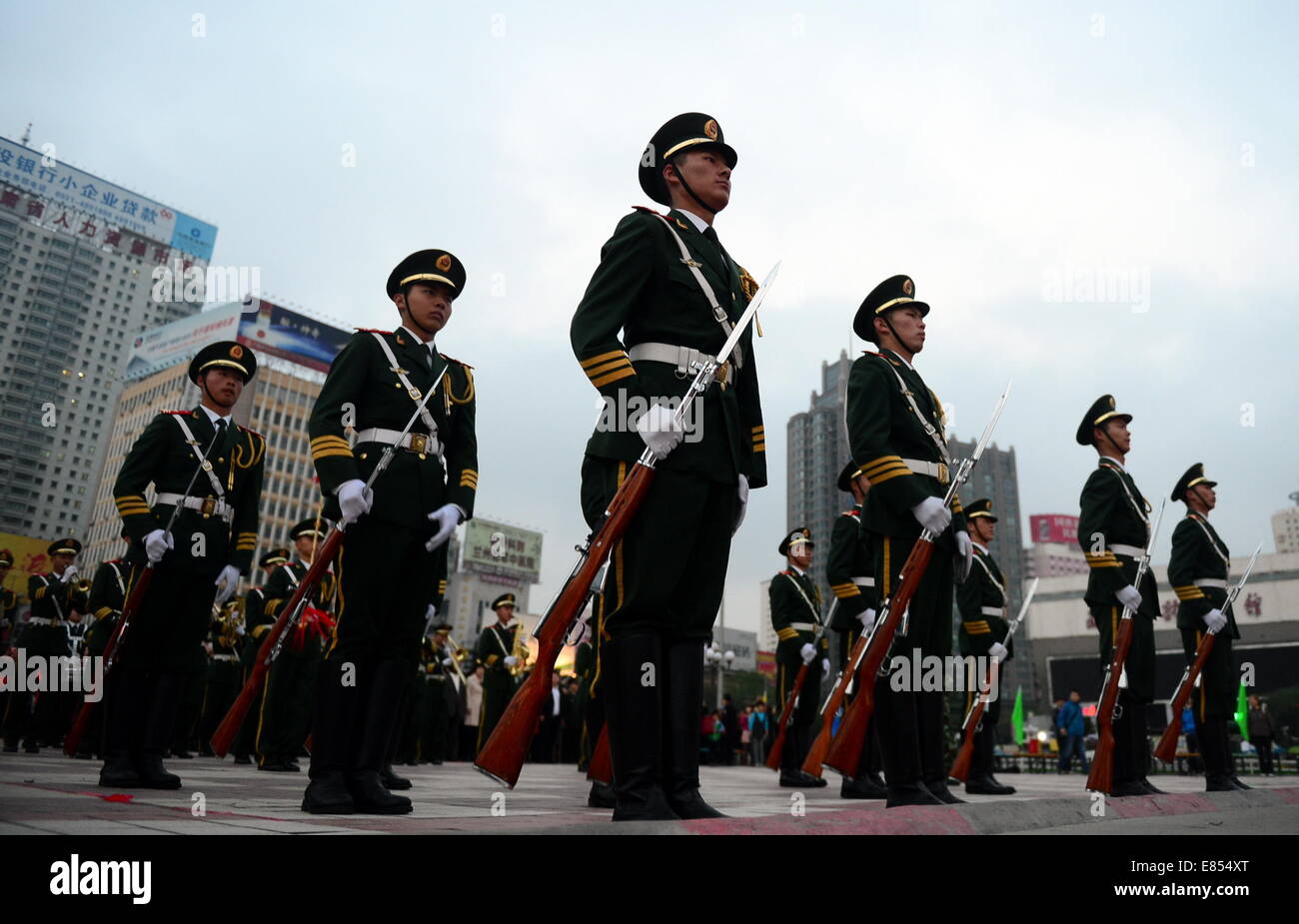 Lanzhou. 1st Oct, 2014. A flag-raising ceremony marking the 65th ...