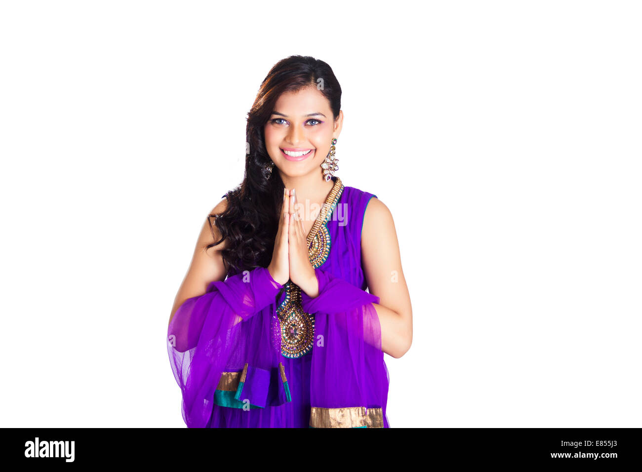 Indian lady joined hands welcome hi-res stock photography and images ...