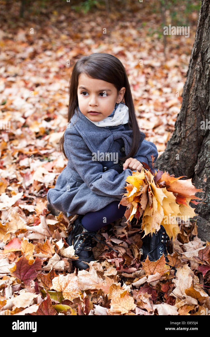 little girl in autumn park Stock Photo - Alamy