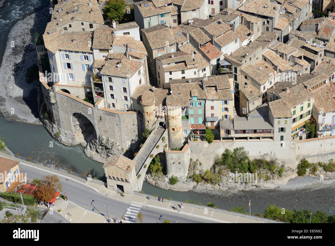 AERIAL VIEW. Well protected medieval village accessible only by a ...