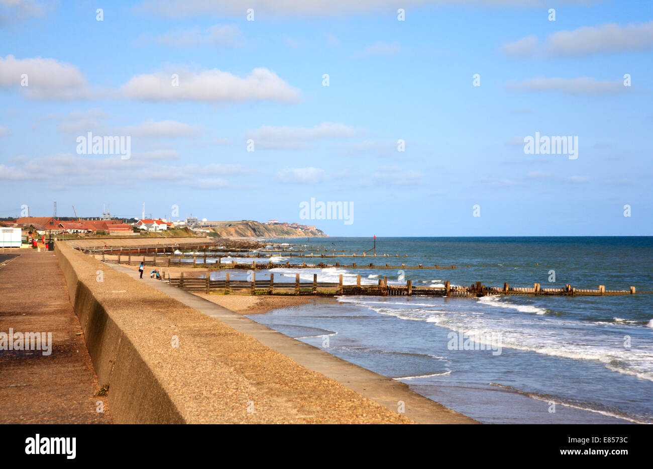 A view of the seawall and beach on the North Norfolk coast at Walcott ...