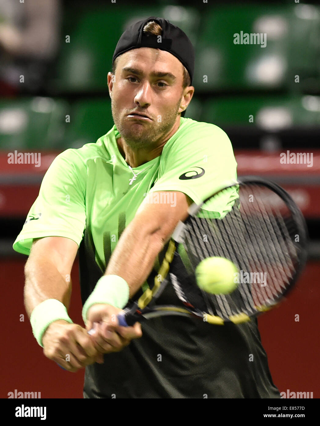 Tokyo, Japan. 1st Oct, 2014. Steve Johnson of the United States hits a ...
