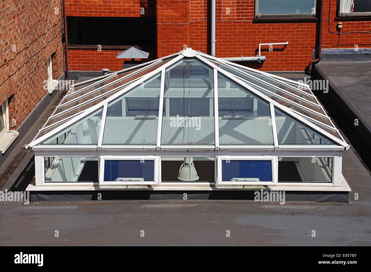 Glass rooftop skylight on a city centre building, Chester, Cheshire ...