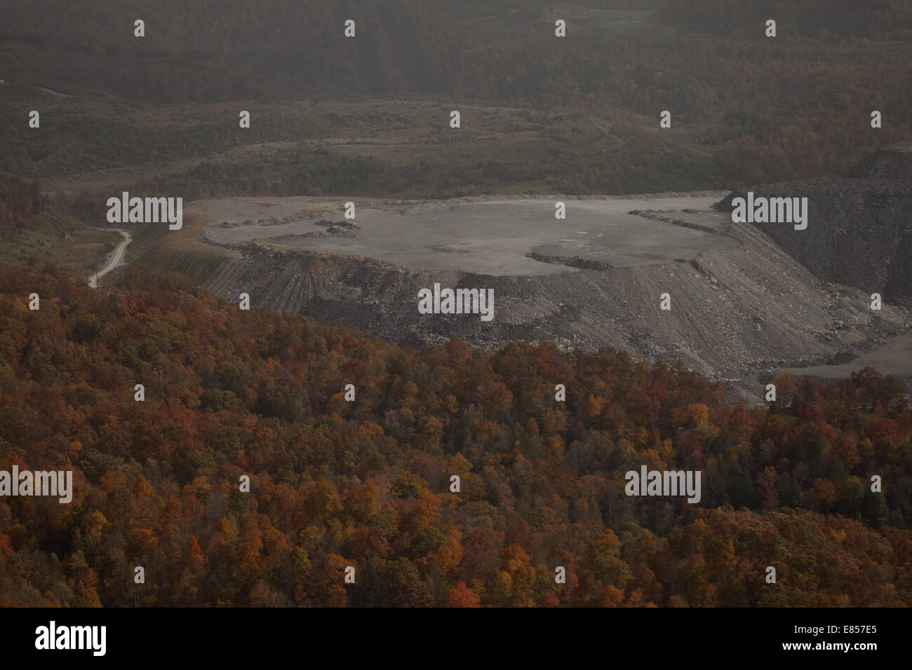 Landscape with flattened coal mining mountaintop removal, Appalachia ...