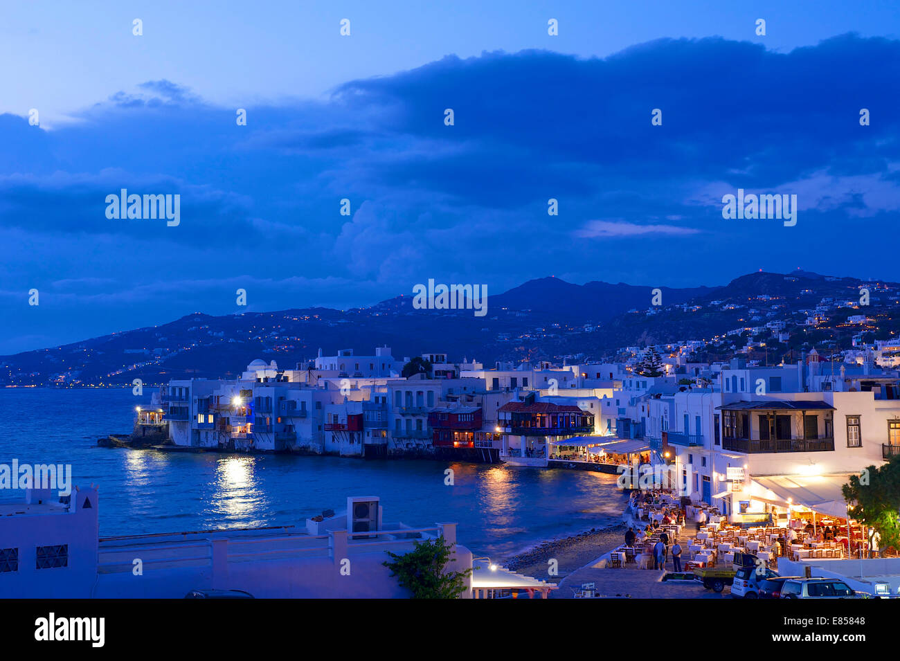 Mykonos Town in the evening, Mykonos, Cyclades, Greece Stock Photo - Alamy