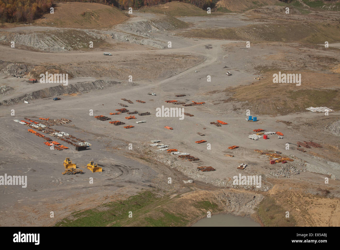 Parked coal mining diggers excavating mountaintop, Appalachia, Wise ...