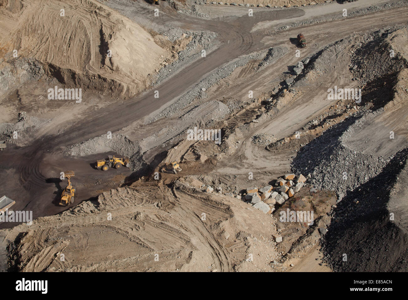 Coal mining diggers excavating mountaintop, Appalachia, Wise County ...