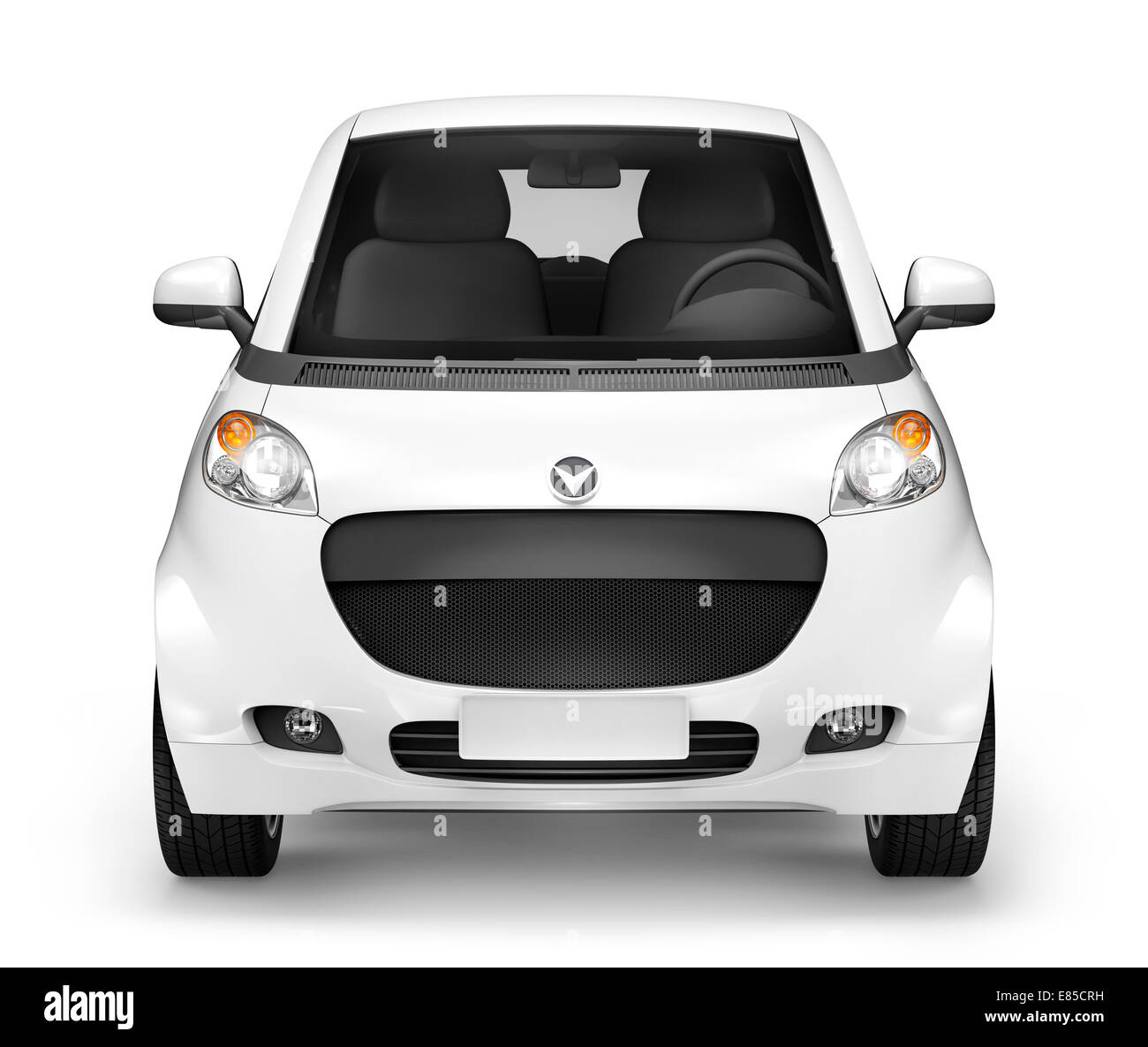 Front view studio shot of three-dimensional white sedan Stock Photo - Alamy