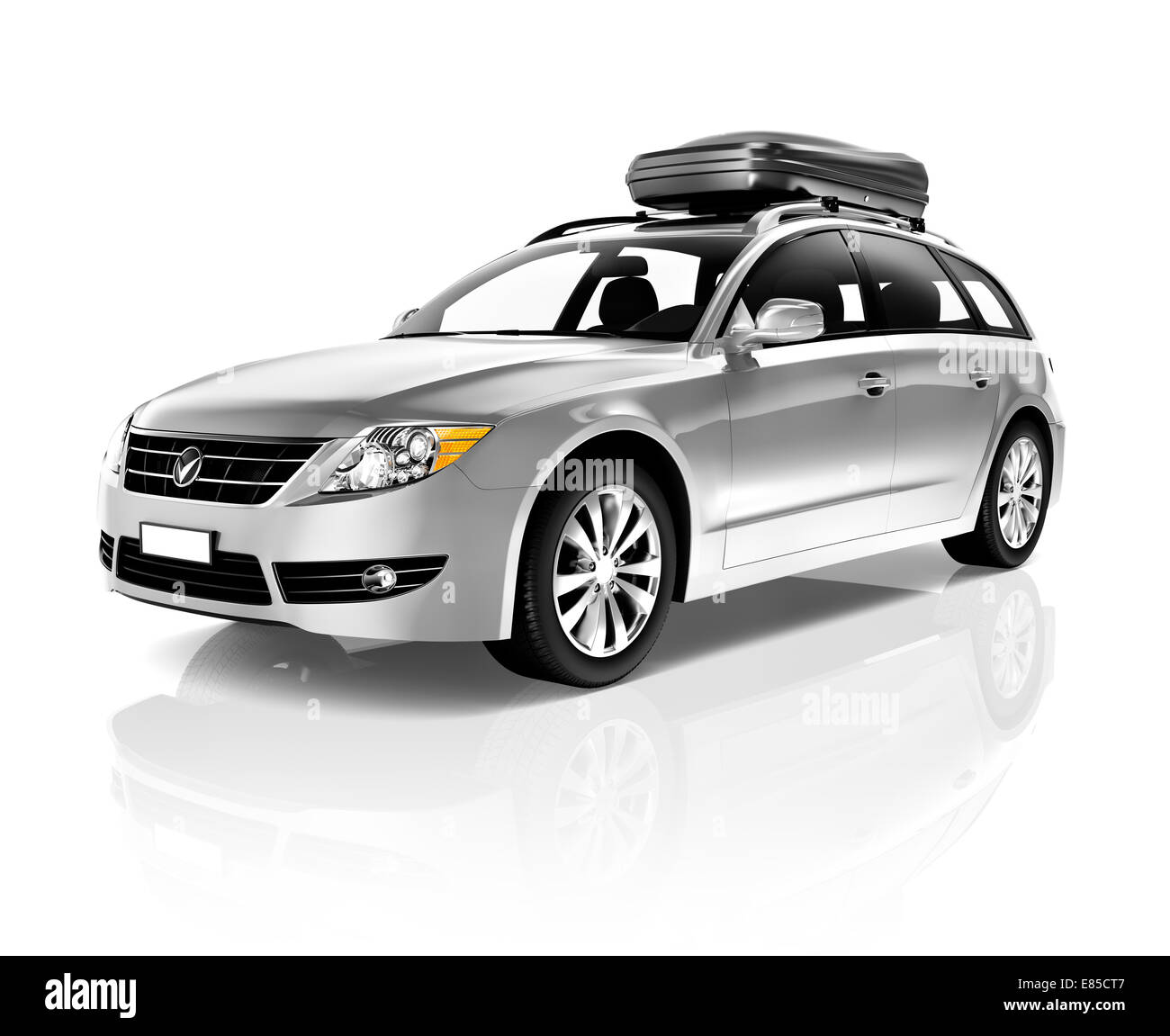Studio shot of three-dimensional white sedan family car Stock Photo - Alamy