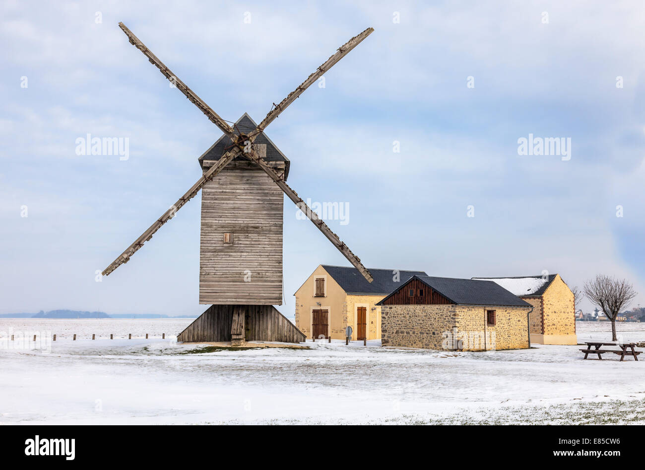 Traditional wooden windmill in the Eure&Loir region of France during ...