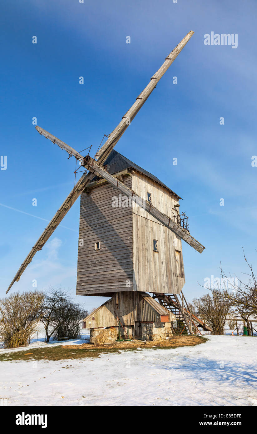 Traditional wooden windmill in the Eure&Loir region of France during ...