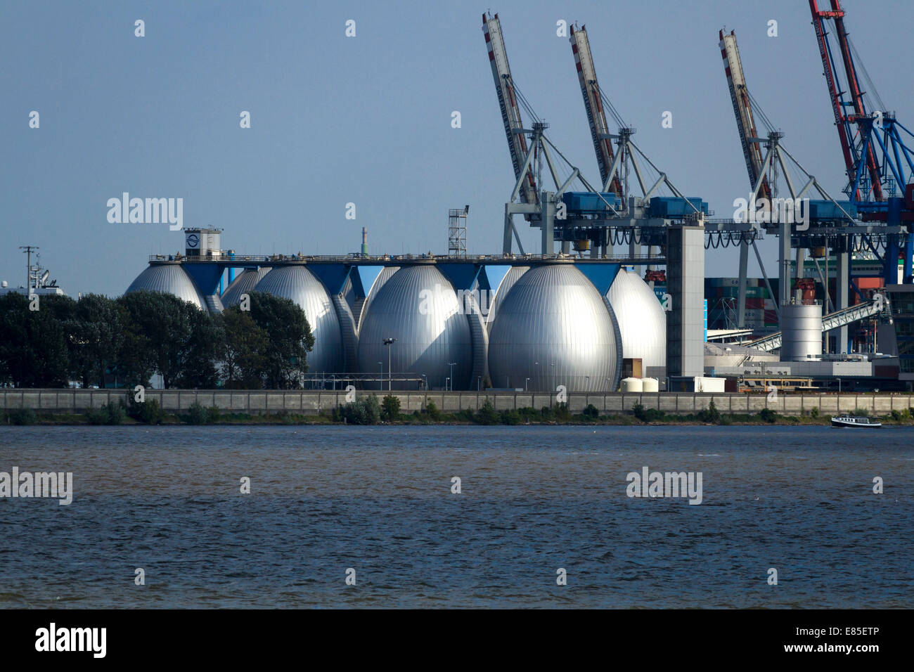 Gas storage tanks Hamburg Harbour, Germany, Europe. - September 2014 ...