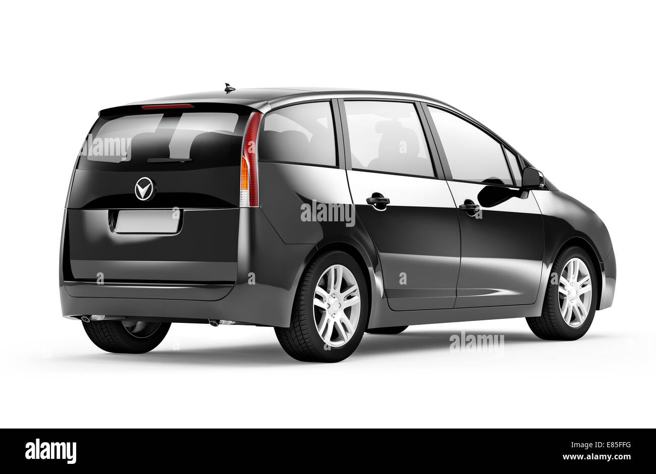 Back view studio shot of three-dimensional black sedan family car Stock ...
