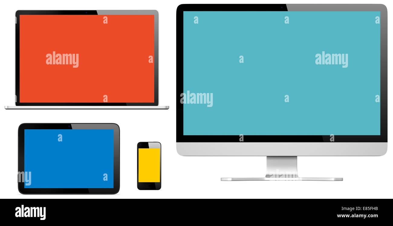 Group of Digital Devices with Colorful Screens Stock Photo - Alamy