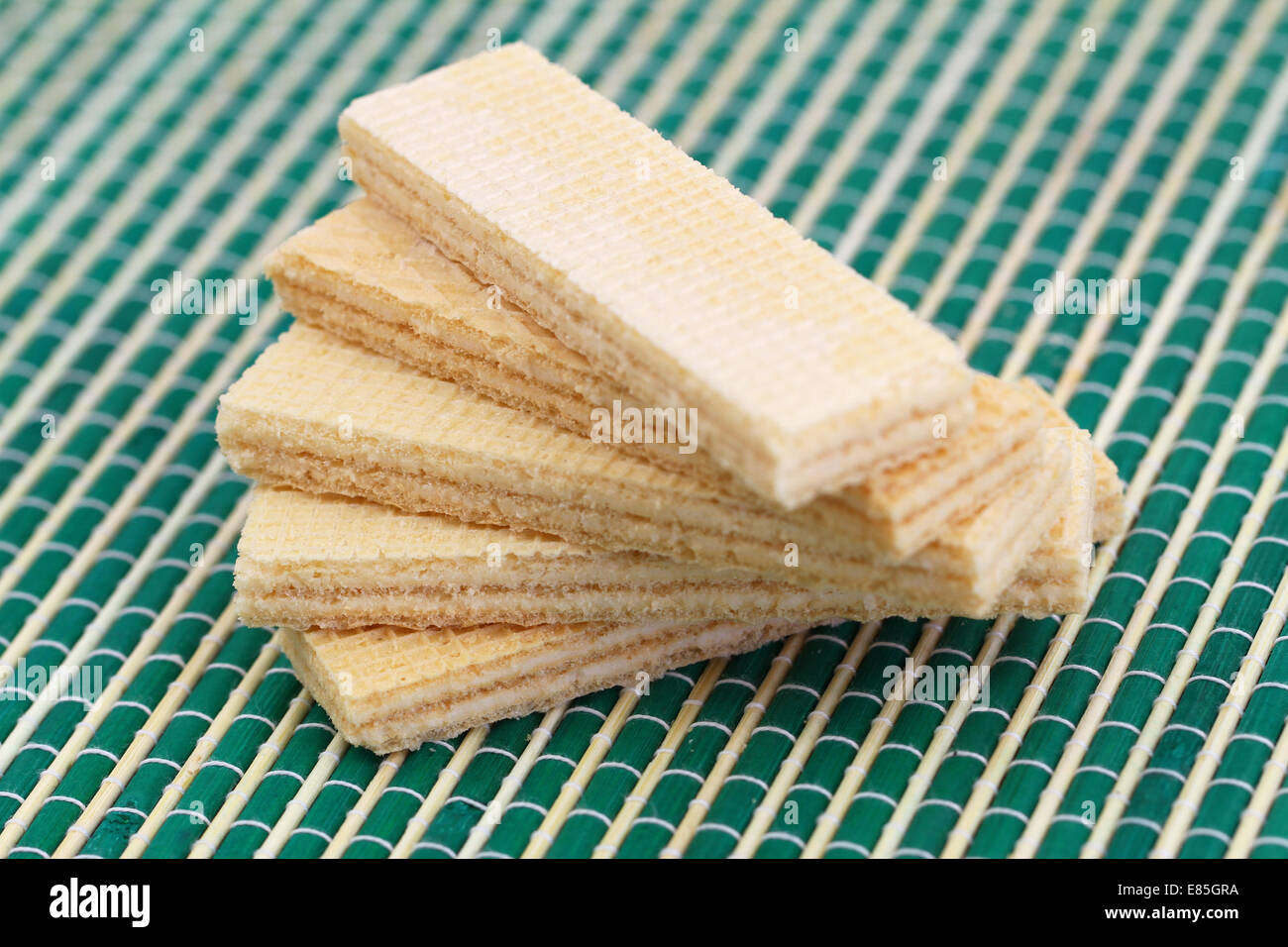 Vanilla wafers on green bamboo mat Stock Photo - Alamy