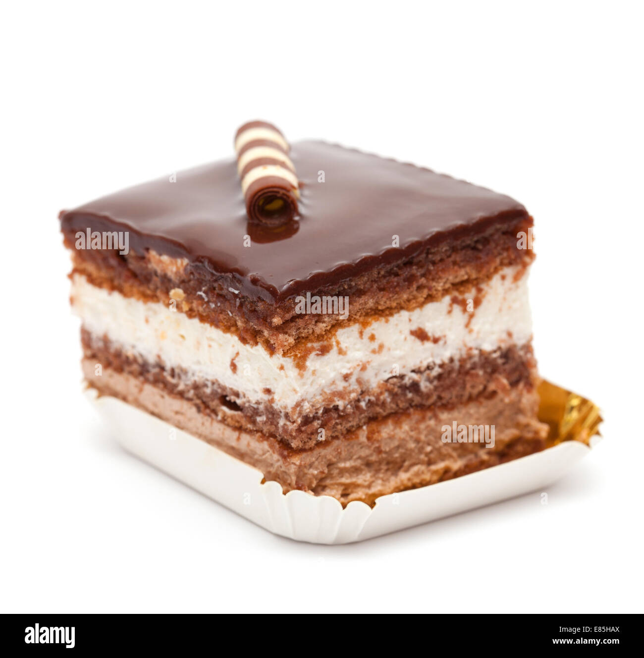 chocolate layer cake isolated on white background Stock Photo - Alamy