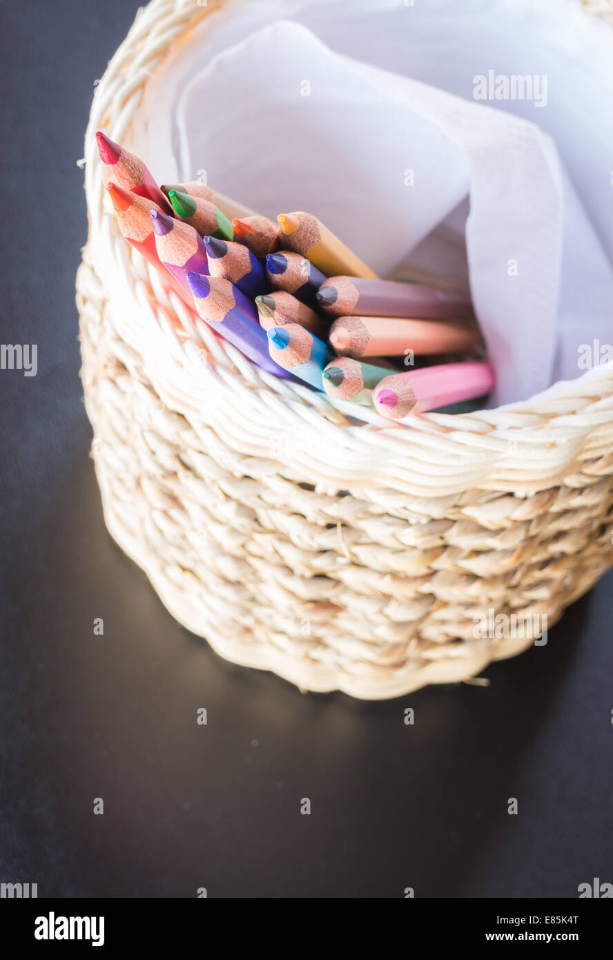 Group of different colored pencils in craft box, stock photo Stock ...