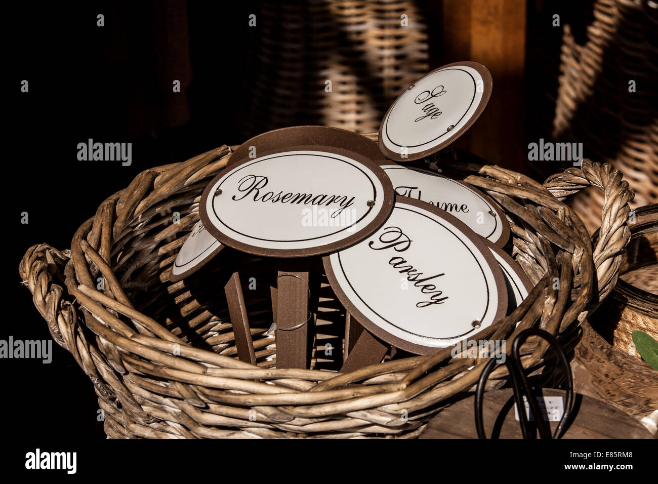 A basket with herb signs in them Stock Photo - Alamy