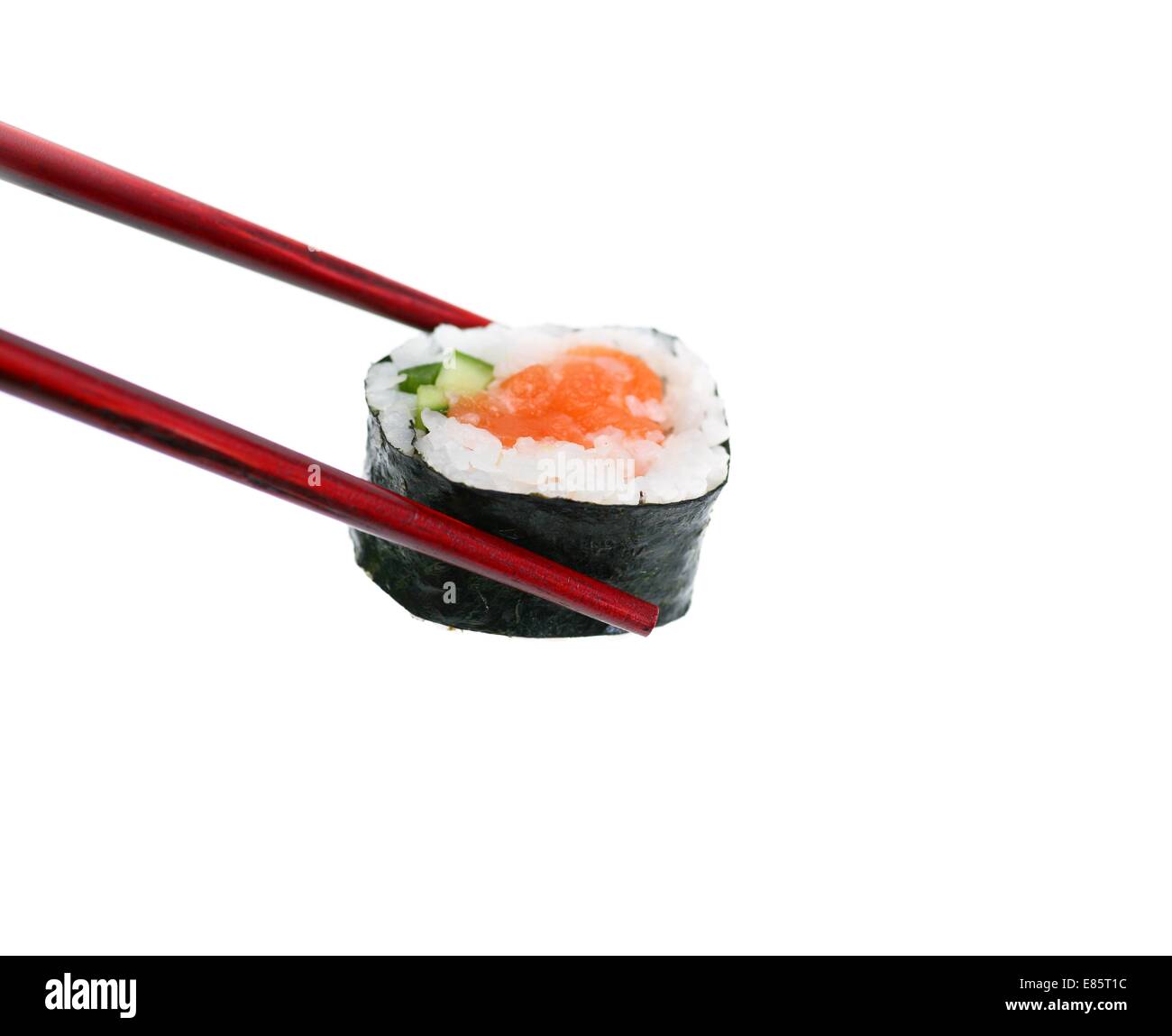 chopsticks holding sushi against pure white background Stock Photo - Alamy