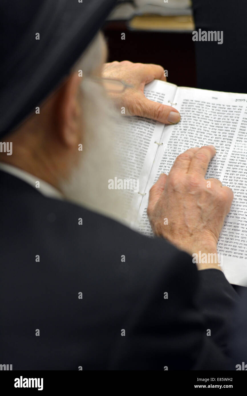 Religious Jewish bible study teacher at a lecture in a synagogue in ...