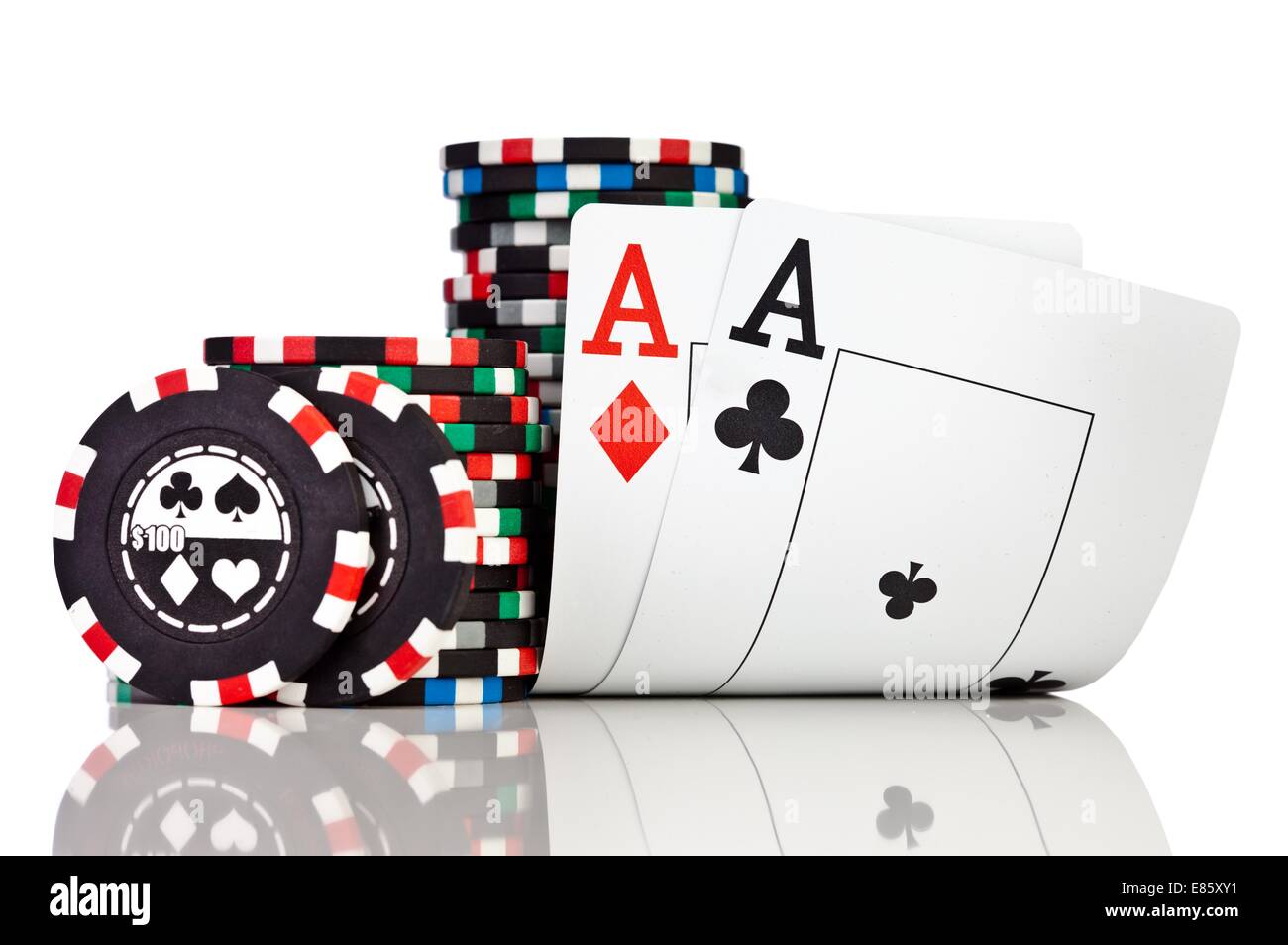 chips and two aces isolated on a white background Stock Photo - Alamy