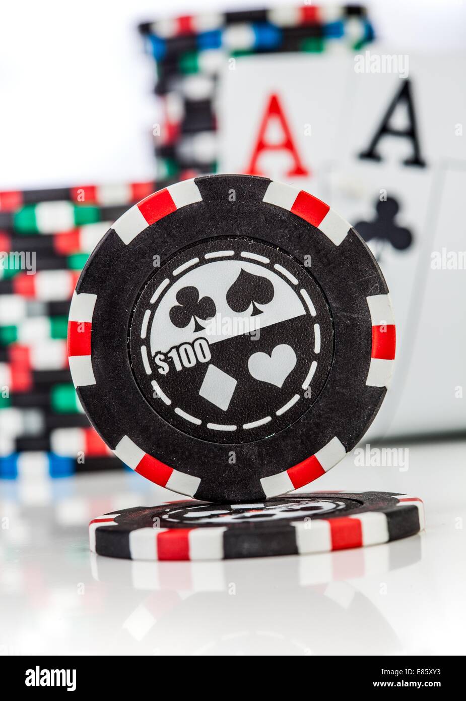 chips and two aces isolated on a white background Stock Photo - Alamy