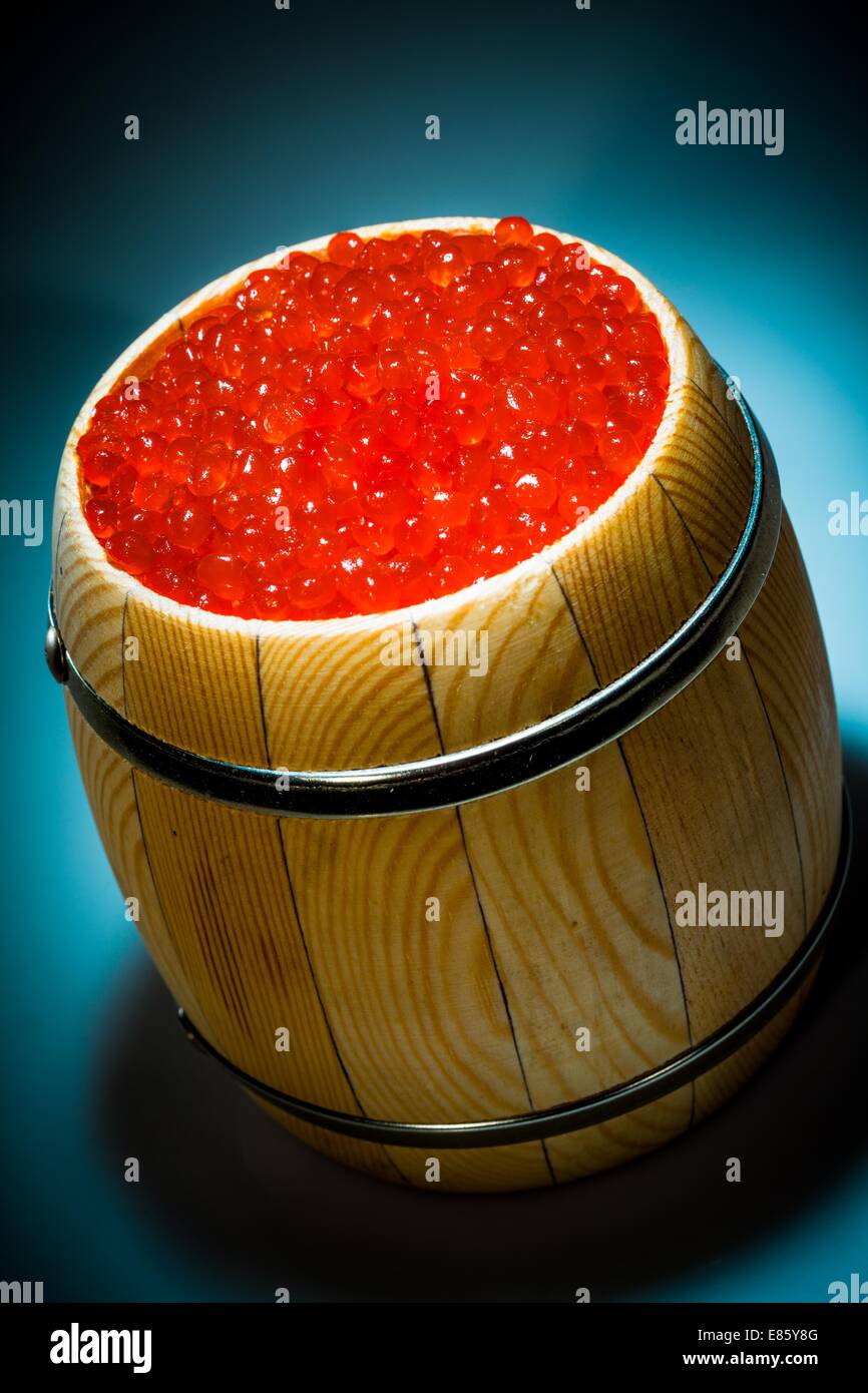 Russian red caviar in small barrel Stock Photo - Alamy
