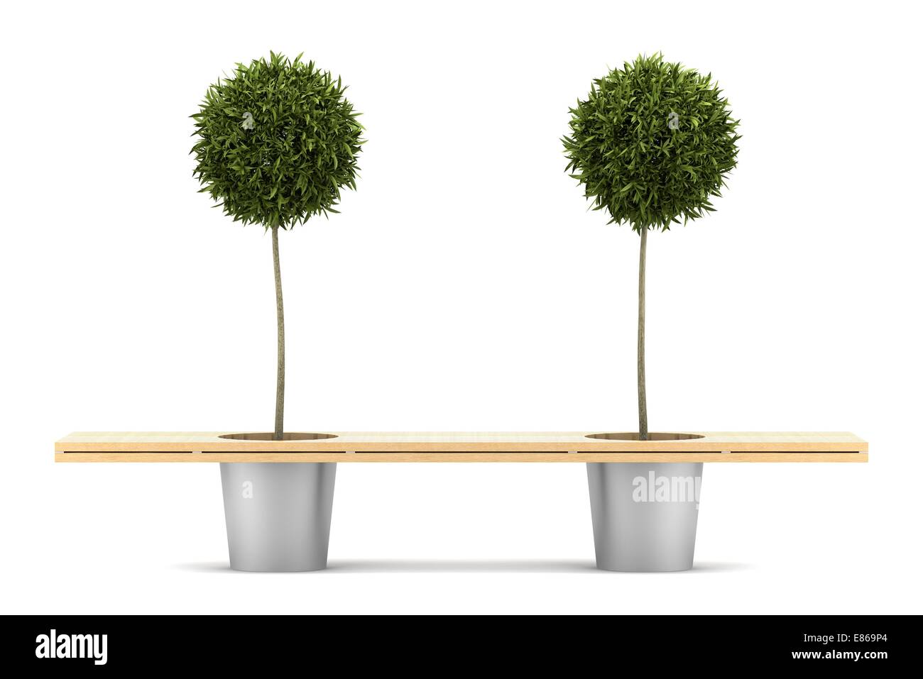 bench with two potted orange trees isolated on white background Stock ...