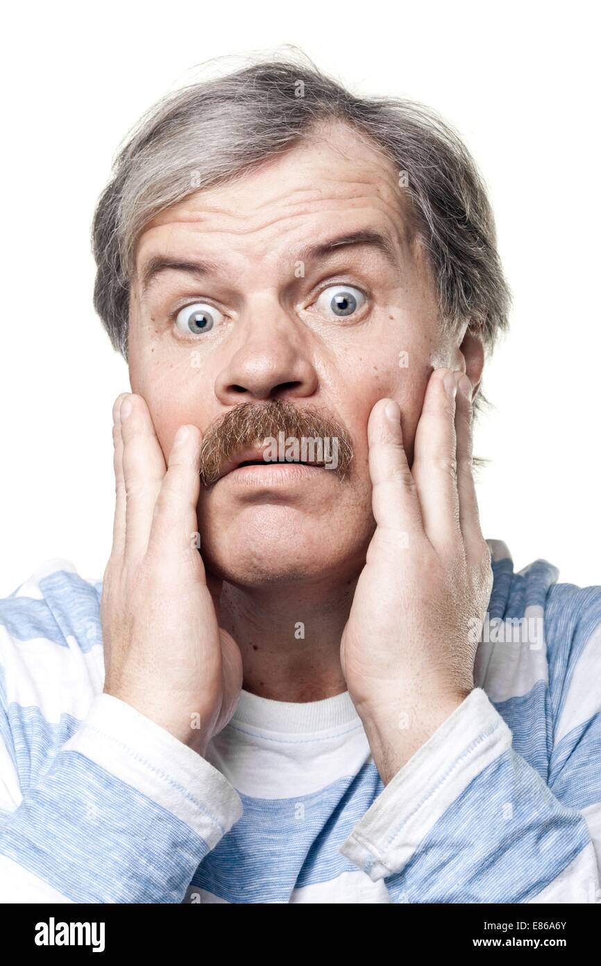 scared mature man portrait isolated on white background Stock Photo - Alamy