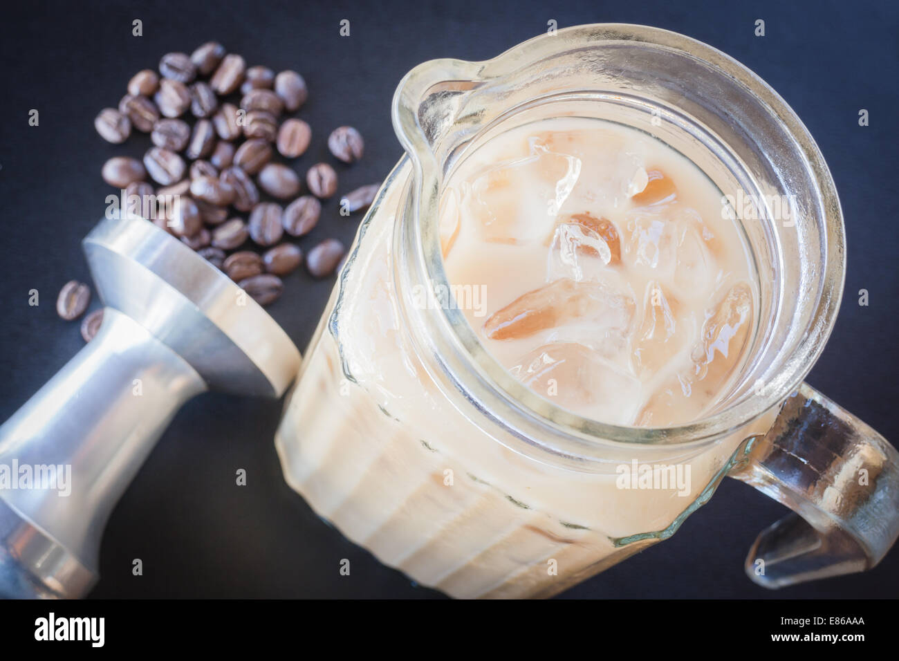 Iced coffee latte on barista work table , stock photo Stock Photo - Alamy
