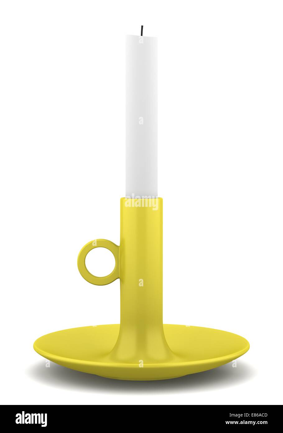 yellow ceramic candlestick with candle isolated on white background ...