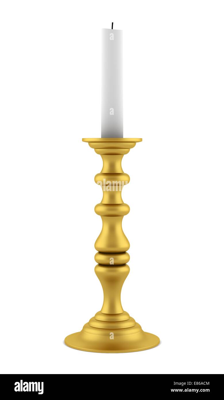 golden candlestick with candle isolated on white background Stock Photo ...