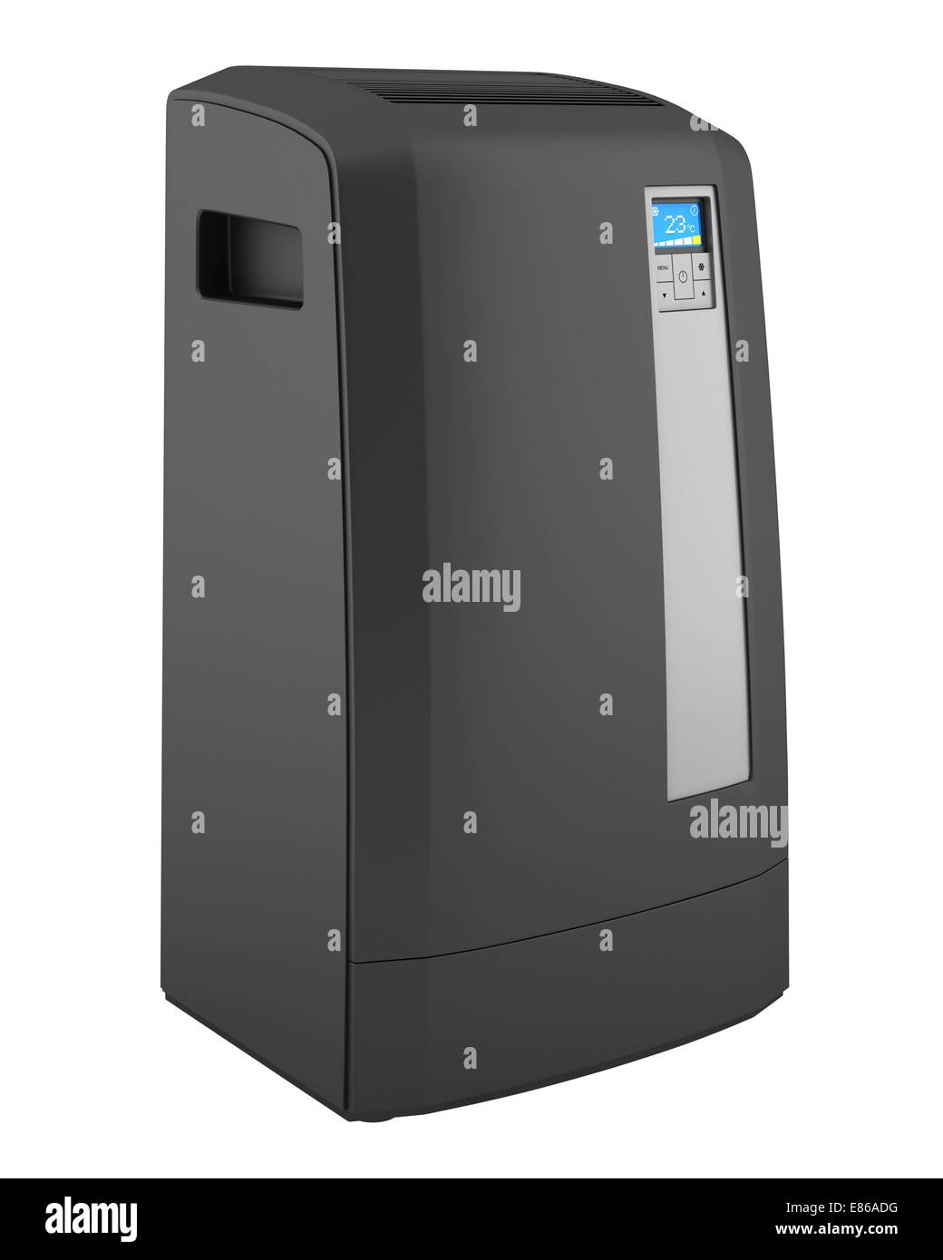 modern black standing air conditioner isolated on white background ...