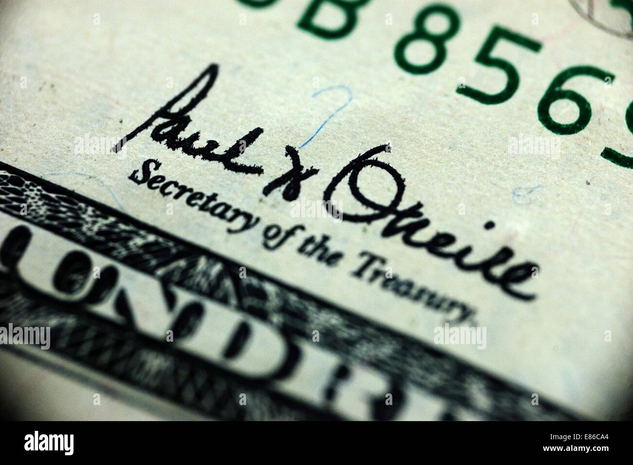 macro of one handred dollars - sign of Secretary of the treasury Stock ...