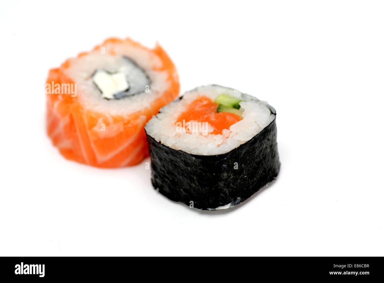 two delicious sushi isolated on white Stock Photo - Alamy