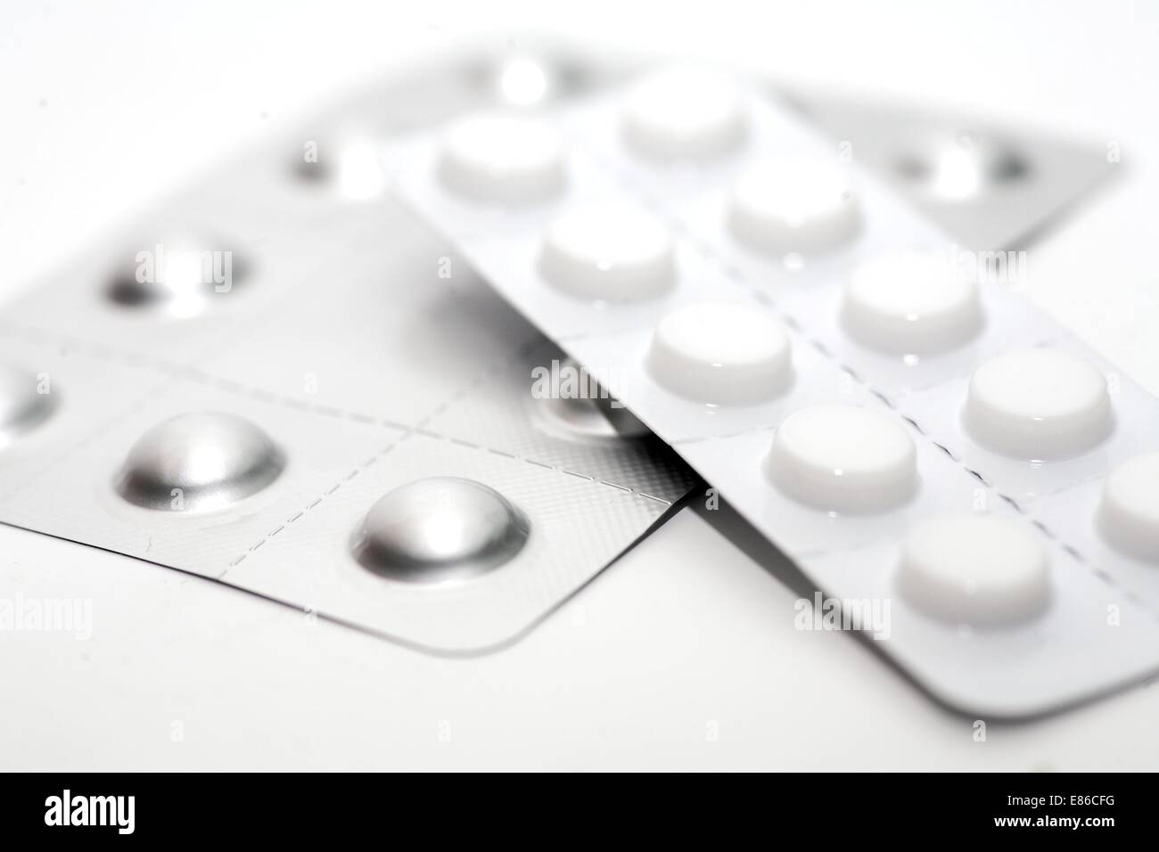 two packaging of tablets on a white background closeup Stock Photo - Alamy