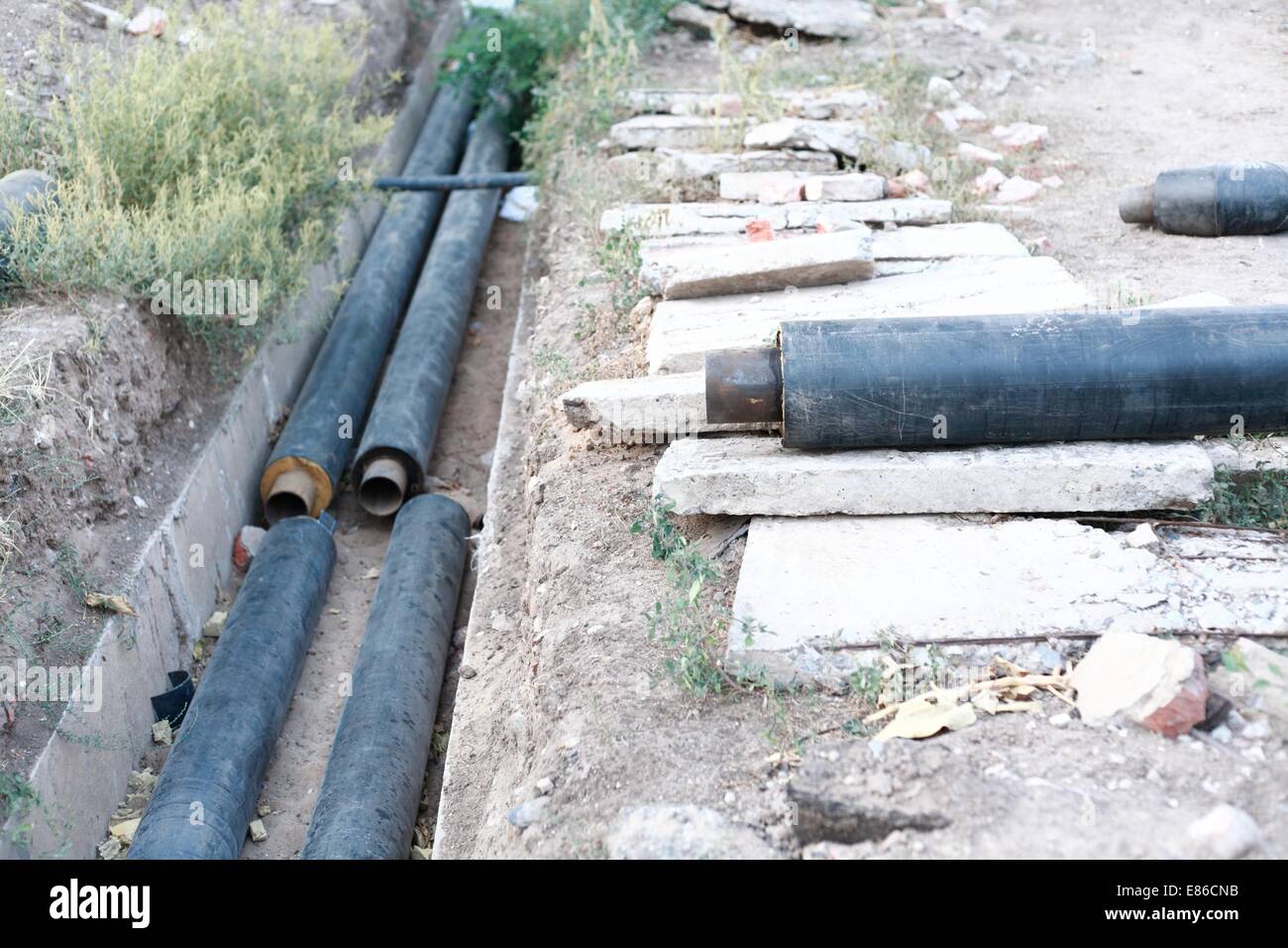 a gas pipes in the trench under construction Stock Photo - Alamy