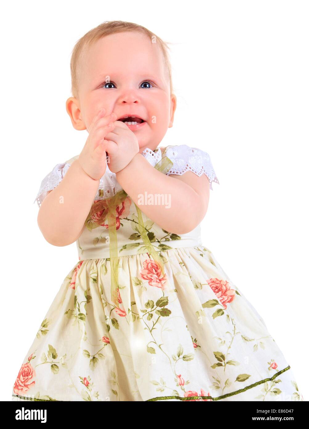 one years old baby girl on a white background Stock Photo - Alamy
