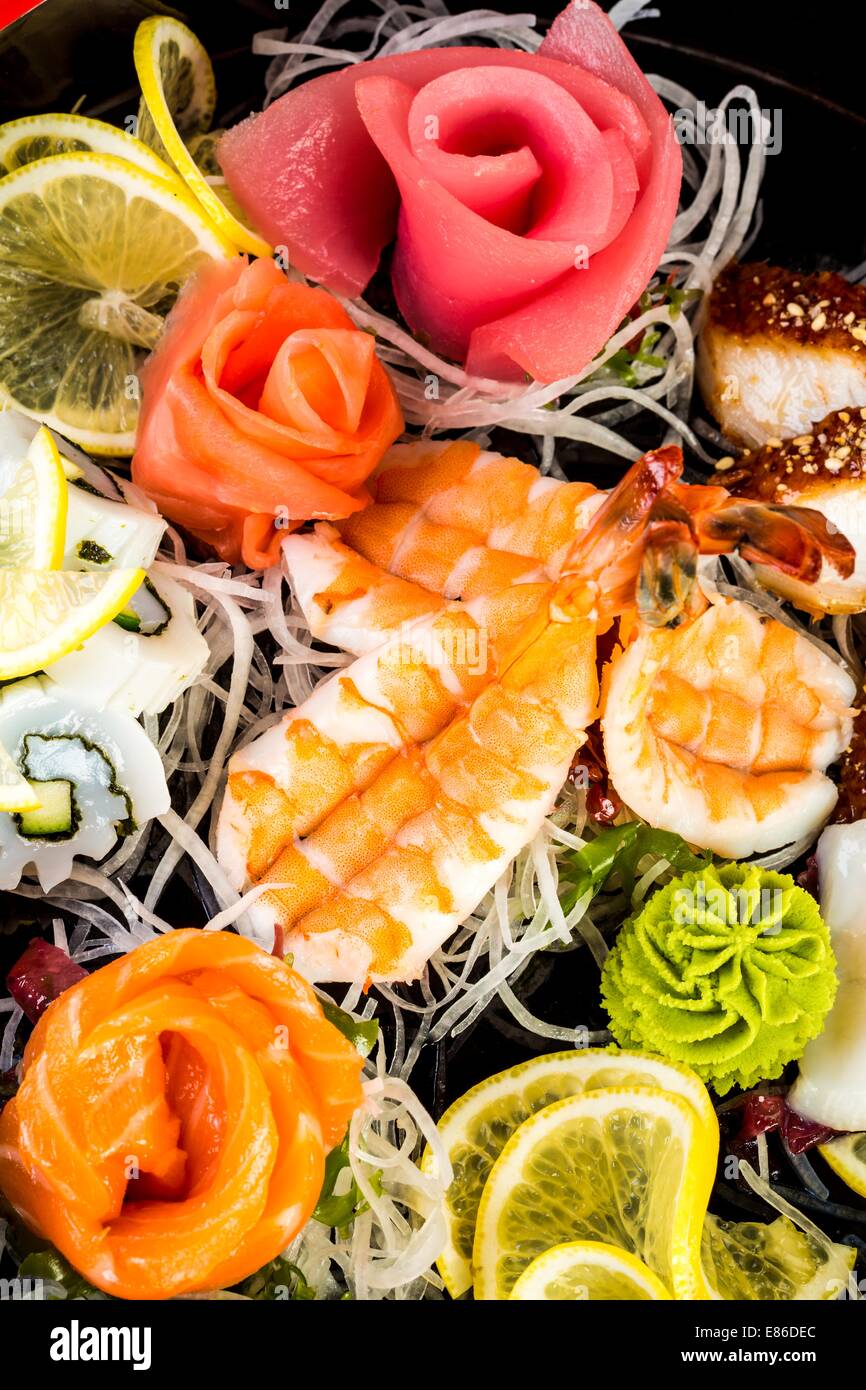 sea food combination close-up background Stock Photo - Alamy