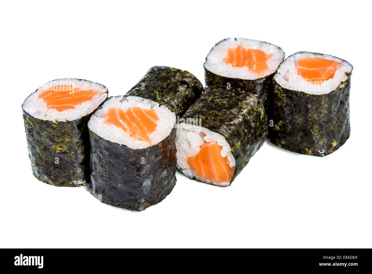 Japanese Cuisine - Sushi (Roll syake maki) on a white background Stock ...
