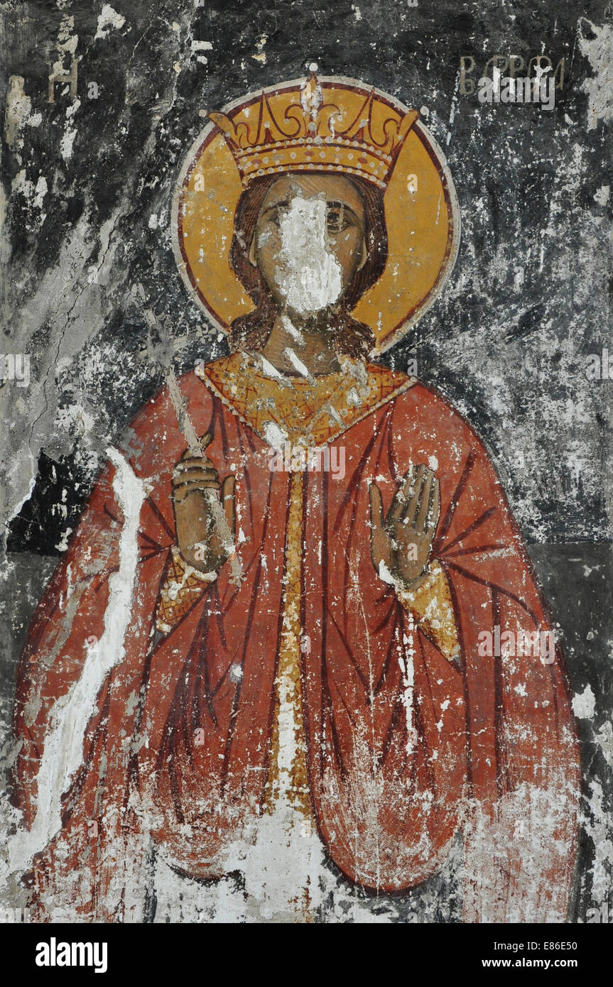 Weathered wall painting of saint holy figure byzantine era religious ...