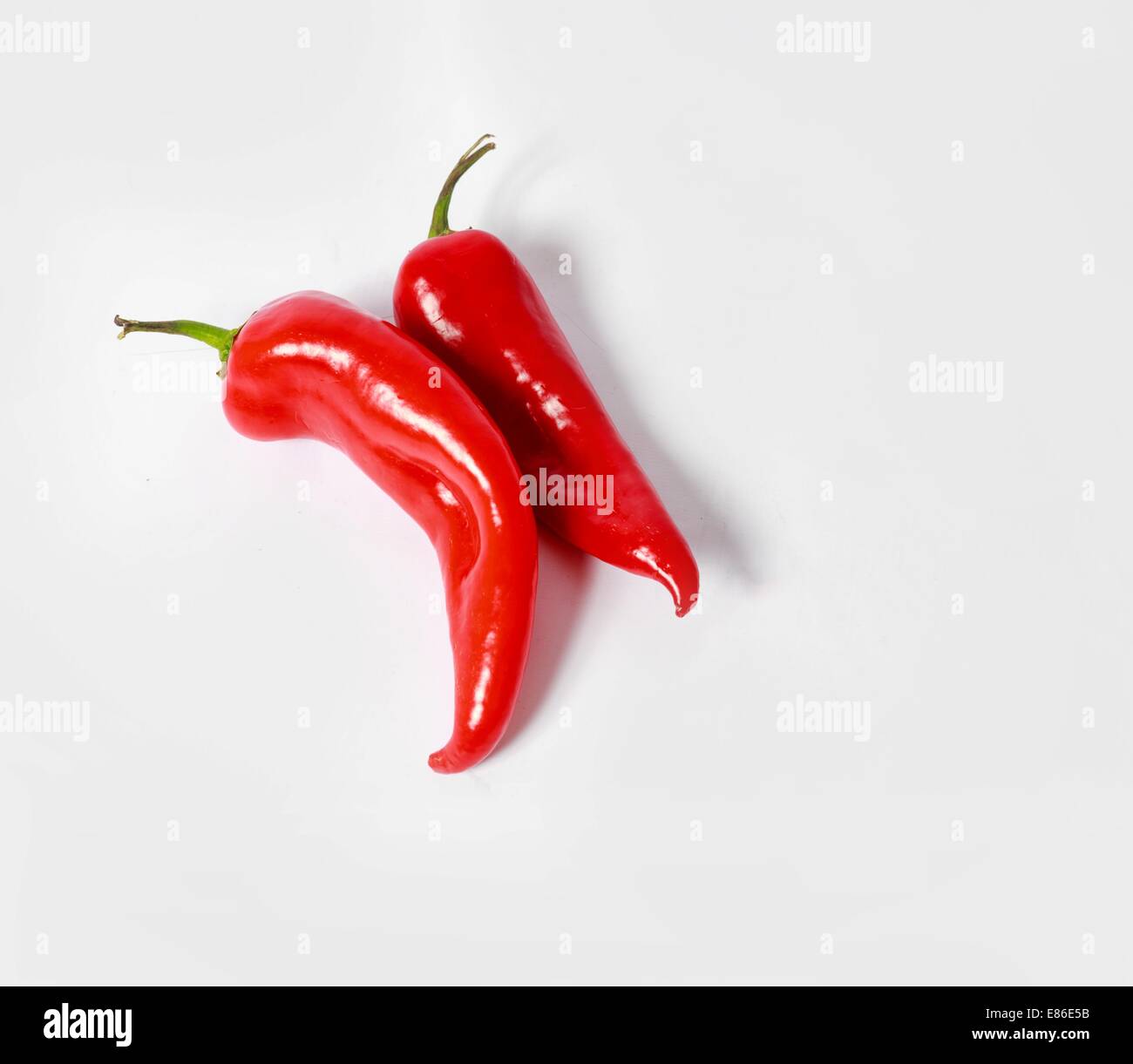 Two red peppers on white background Stock Photo - Alamy