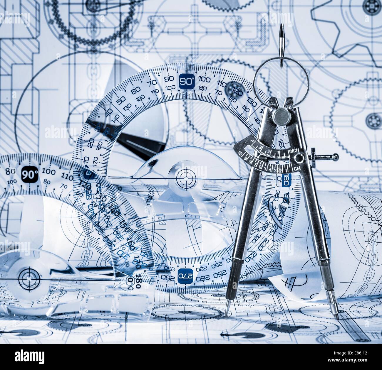 Technical drawings in a blue toning Stock Photo - Alamy