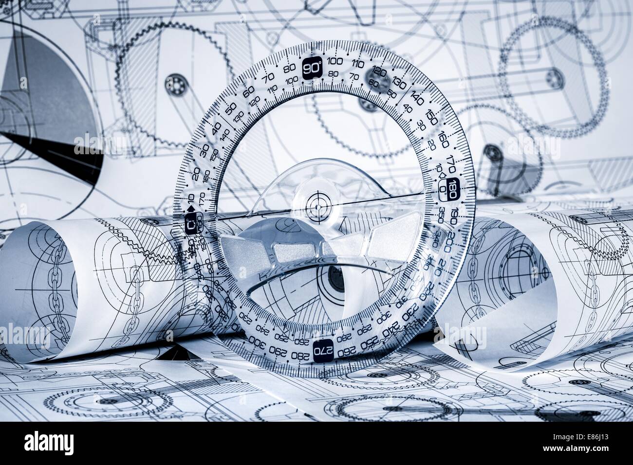 Technical drawings in a blue toning Stock Photo - Alamy