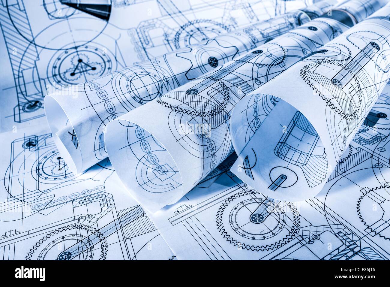 Technical drawings in a blue toning Stock Photo - Alamy