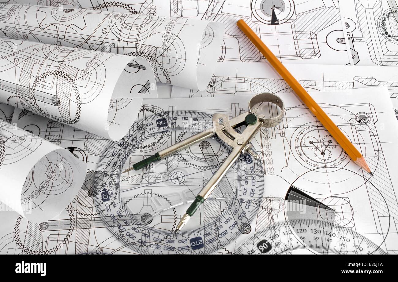 Technical drawing with a ruler Stock Photo - Alamy