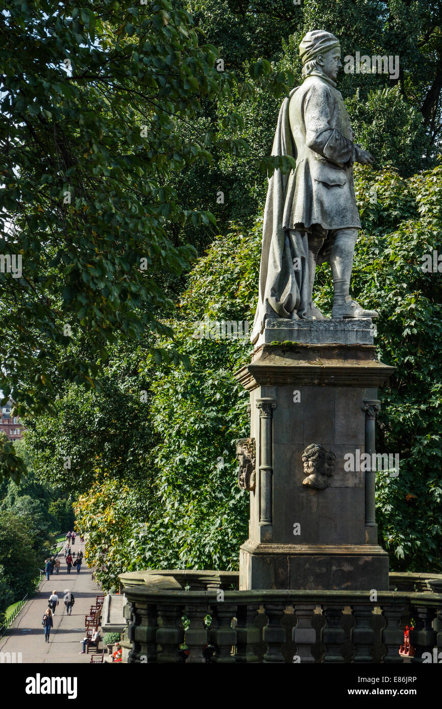 Alan Ramsay statue and Princes Street Gardens, Edinburgh, Scotland ...