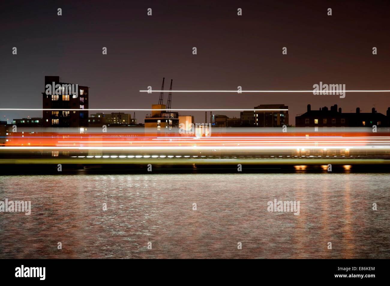 Boat on river at night Stock Photo - Alamy