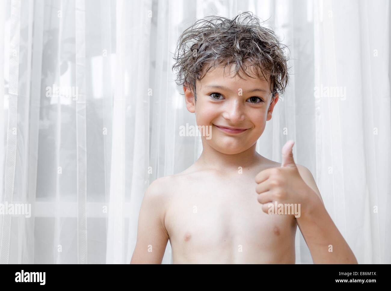 Boy Showing Ok Sign Stock Photo - Alamy